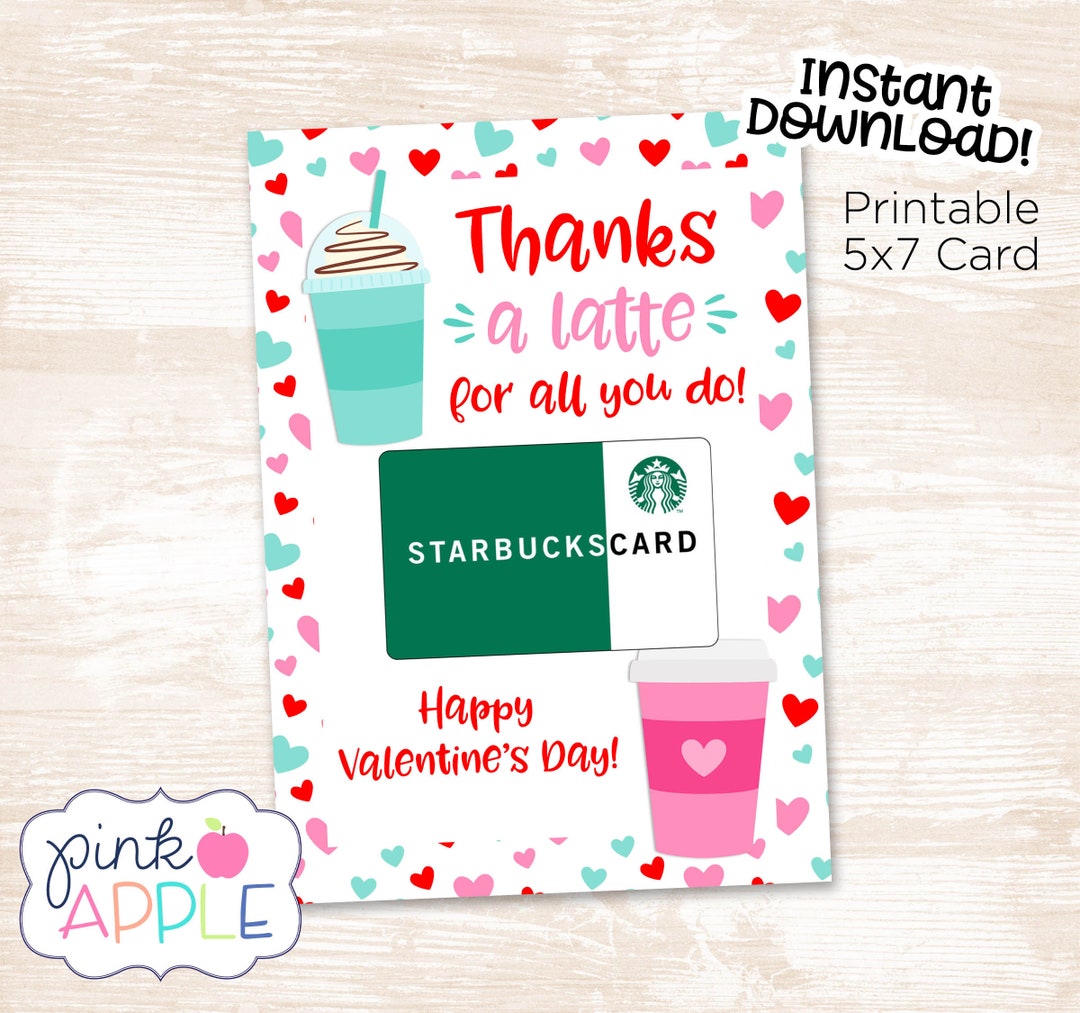 Thanks A Latte Teacher Valentine Card, Coffee Teacher Valentine, Gift ...
