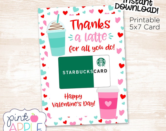 Thanks A Latte Teacher Valentine Card Coffee Teacher | Etsy