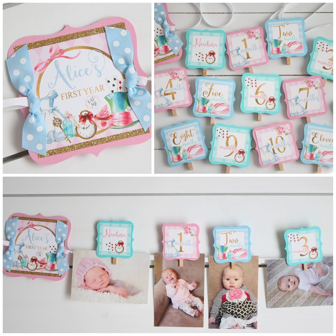 Alice in Onederland First Birthday Photo Banner, 12 Month Banner ...