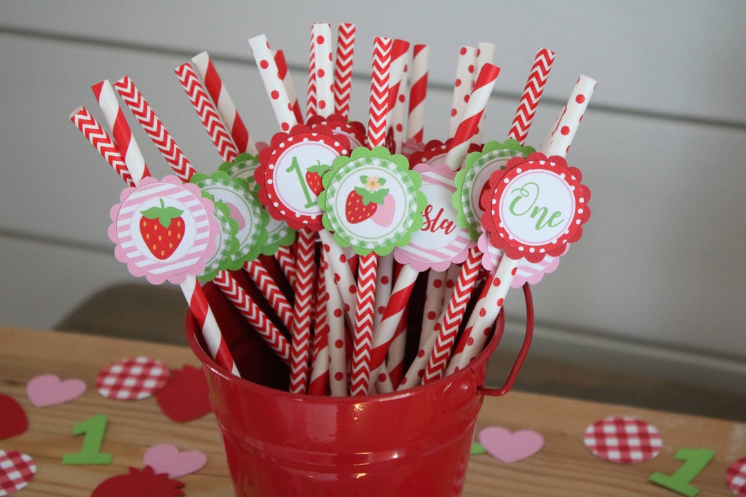 Strawberry Party Straws With Tags, Berry First Birthday Straws ...
