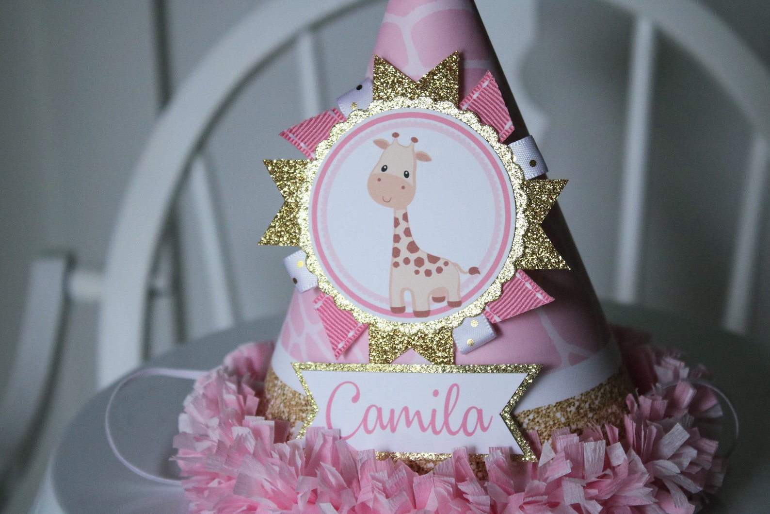 Giraffe Pink & Gold Birthday Party Hat Giraffe Girl First - Etsy