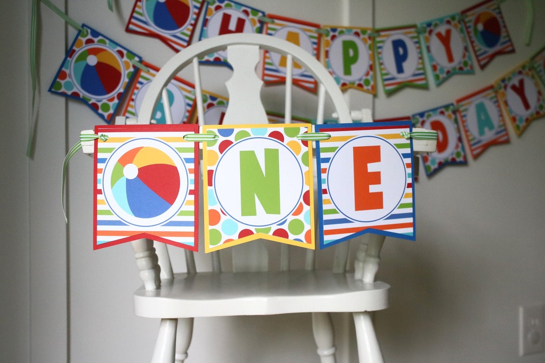Beach Ball High Chair Banner - Pool Party Birthday High Chair ...