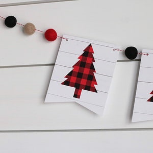 Christmas Banner, Farmhouse Christmas Felt Ball Banner, Buffalo Plaid ...