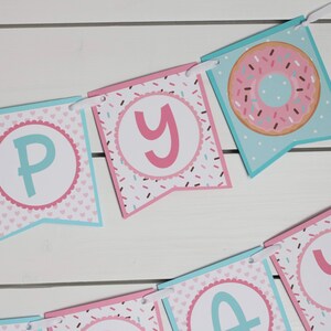DONUT Birthday Banner, Pink & Aqua Donut Grow up Birthday Decorations ...