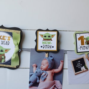 Baby Yoda First Birthday Photo Banner, One With the Force 12 Month ...