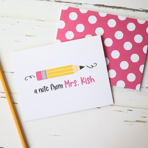 Pink Pencil Personalized Notecards, Pencil Stationery for Teachers ...