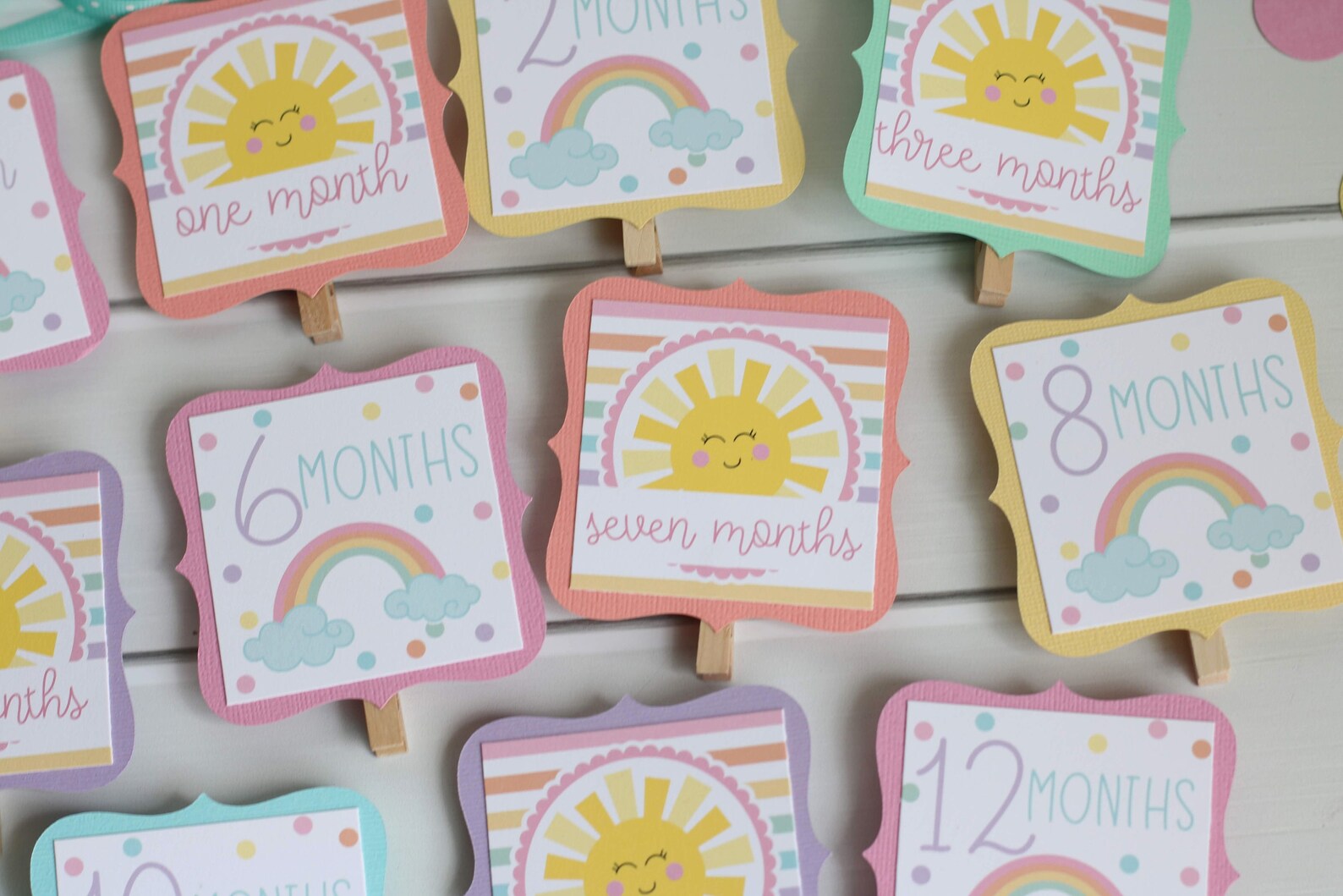 Rainbow Sunshine Birthday Photo Banner, Pastel Rainbow First Birthday ...