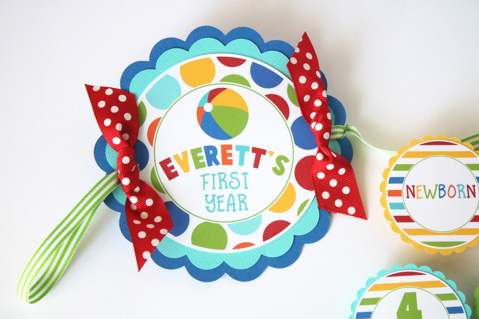 Beach Ball FIRST BIRTHDAY Package High Chair Banner Monthly - Etsy
