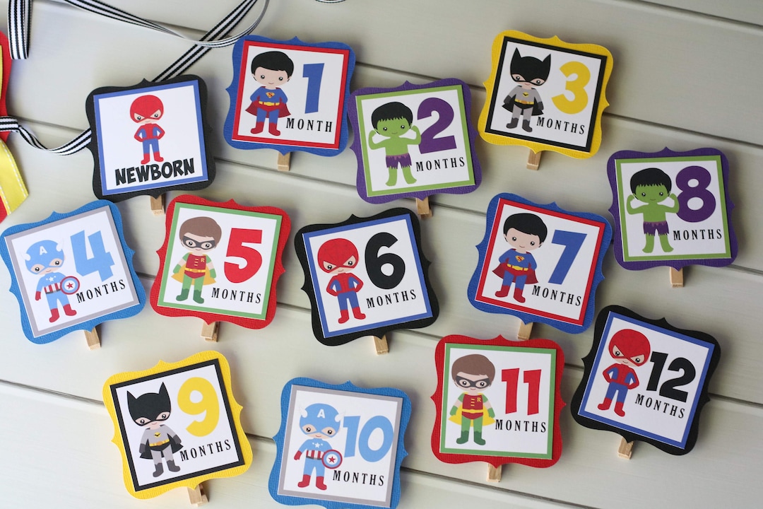 Superhero First Birthday Photo Banner - 12 Month Photo Banner ...