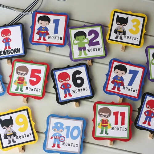 Superhero Monthly Photo Banner Superhero Birthday Party | Etsy