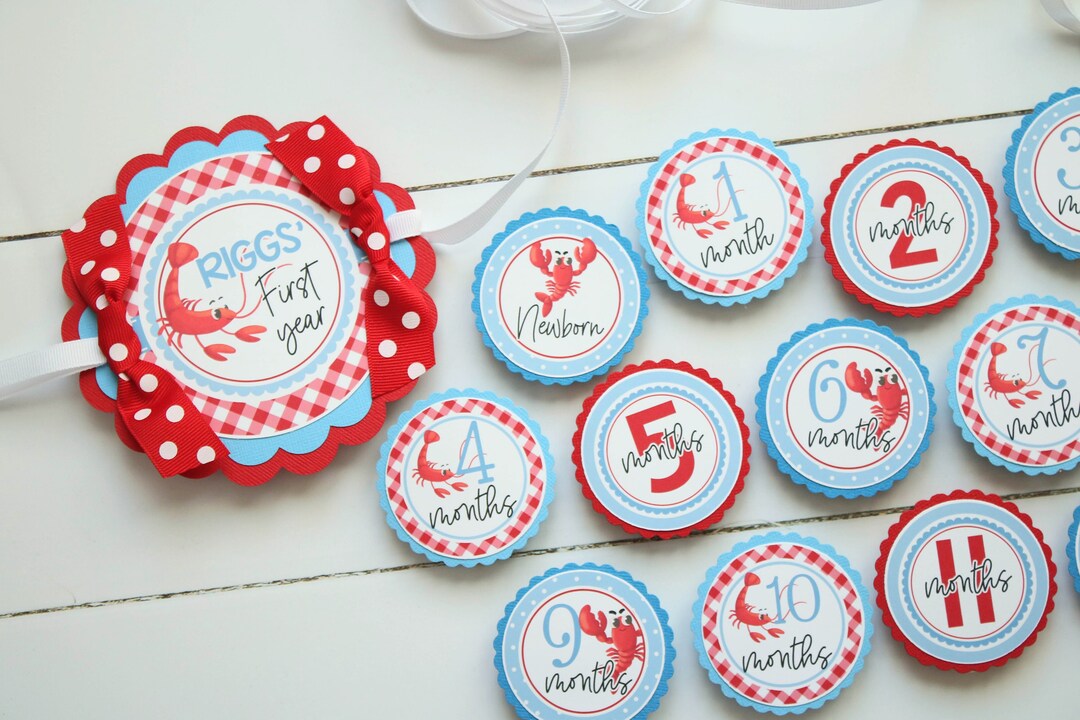 Crawfish Boil Birthday Photo Banner Red & Blue, 12 Month Baby's First ...