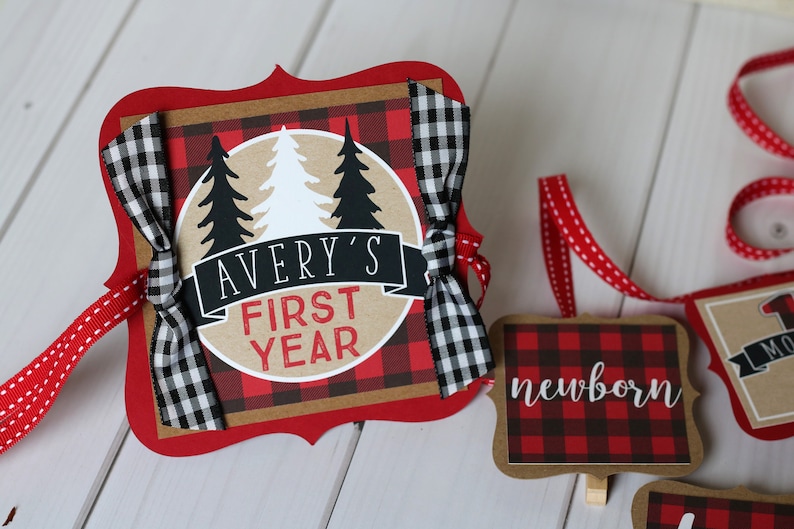 Lumberjack Birthday Photo Banner Buffalo Plaid Winter First | Etsy