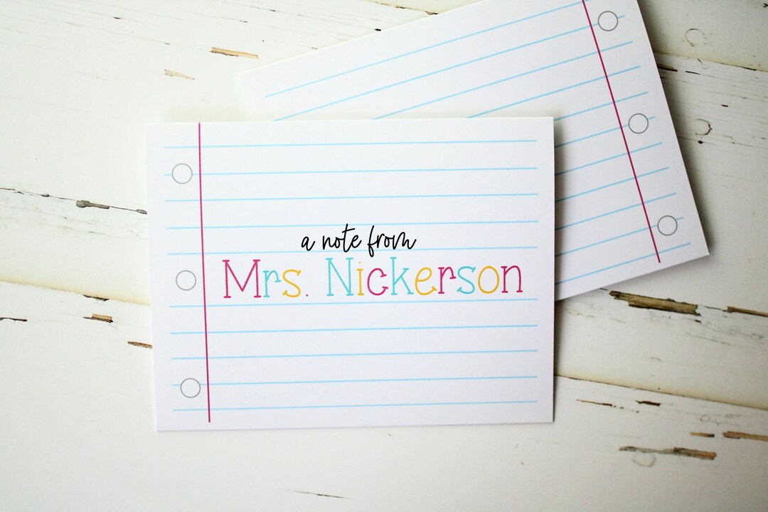 Personalized Teacher Notecards, Notebook Paper Stationery for Teachers ...