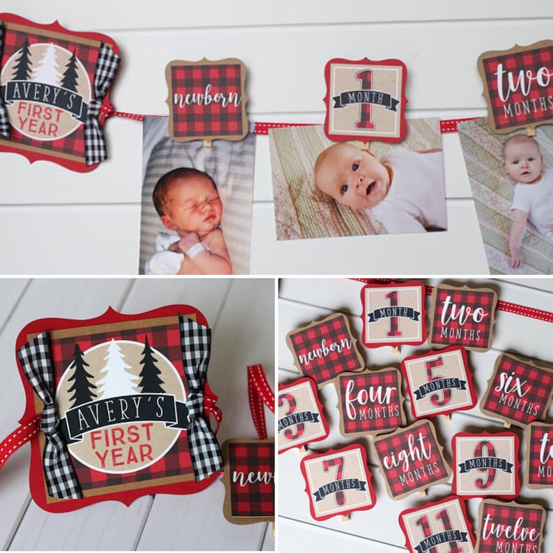 Lumberjack Birthday Photo Banner Buffalo Plaid Winter First | Etsy