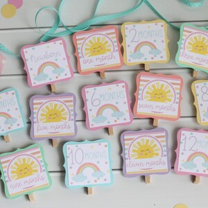 Rainbow Sunshine Birthday Photo Banner, Pastel Rainbow First Birthday ...