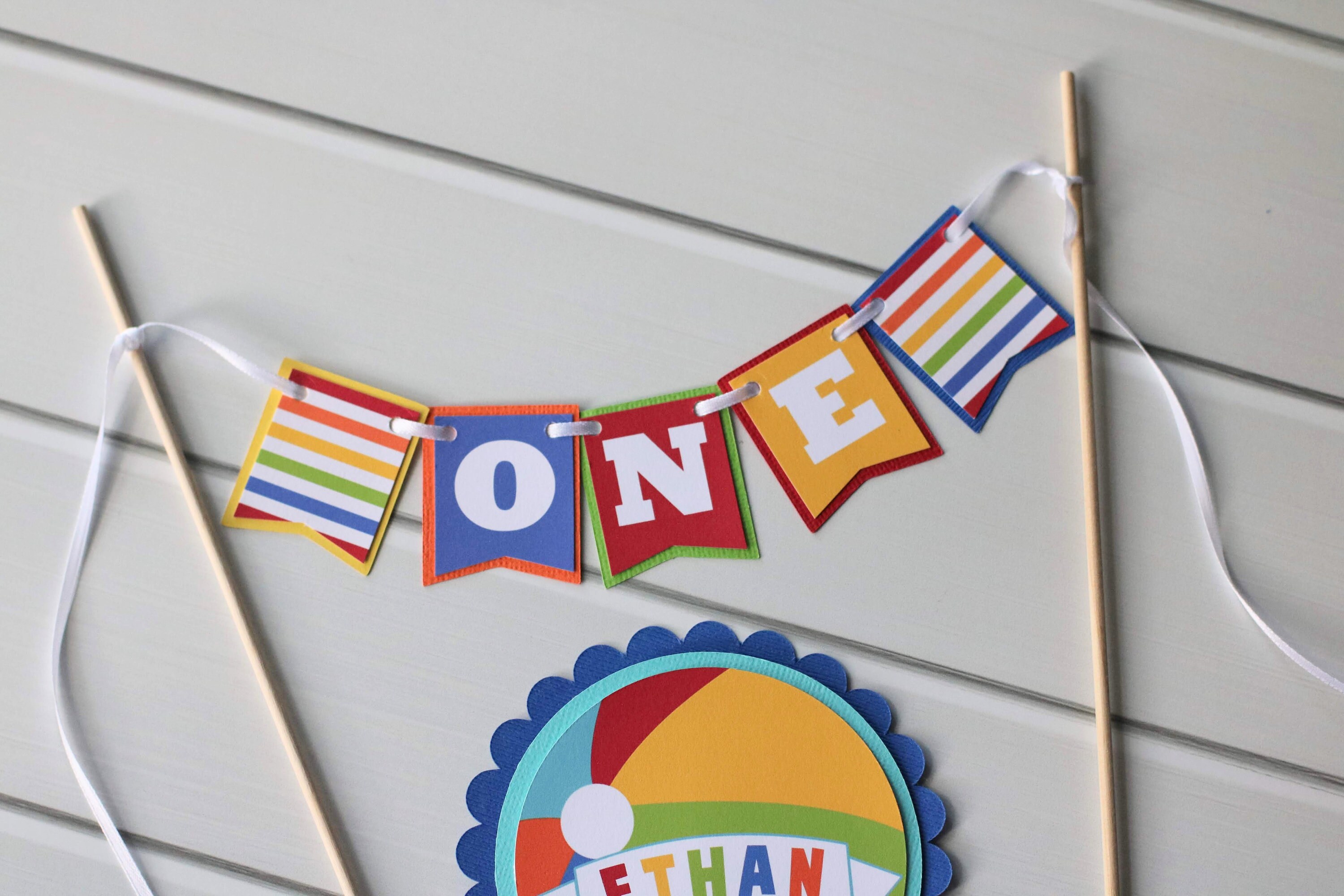 Beach Ball BOY Cake Topper Set Cake Bunting & Topper Set - Etsy