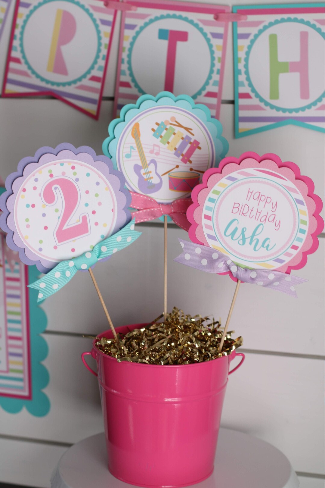 Music Birthday Centerpiece Sticks, Girly Musical Instruments Table ...