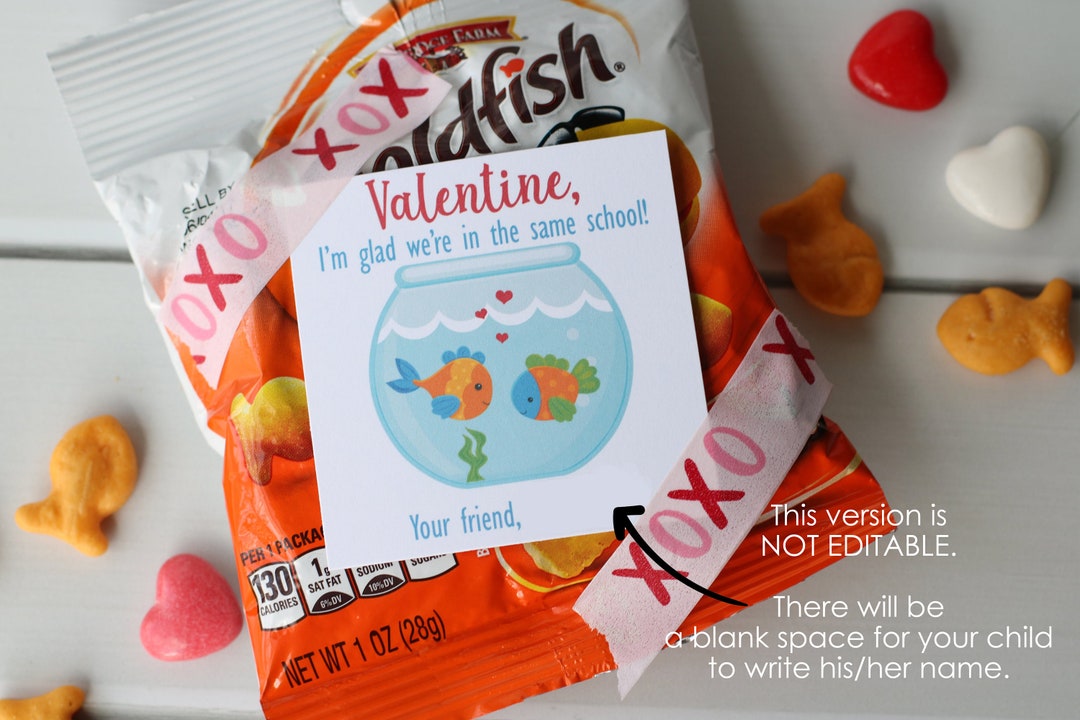 INSTANT DOWNLOAD Goldfish Valentine, Printable Fishing Valentine ...