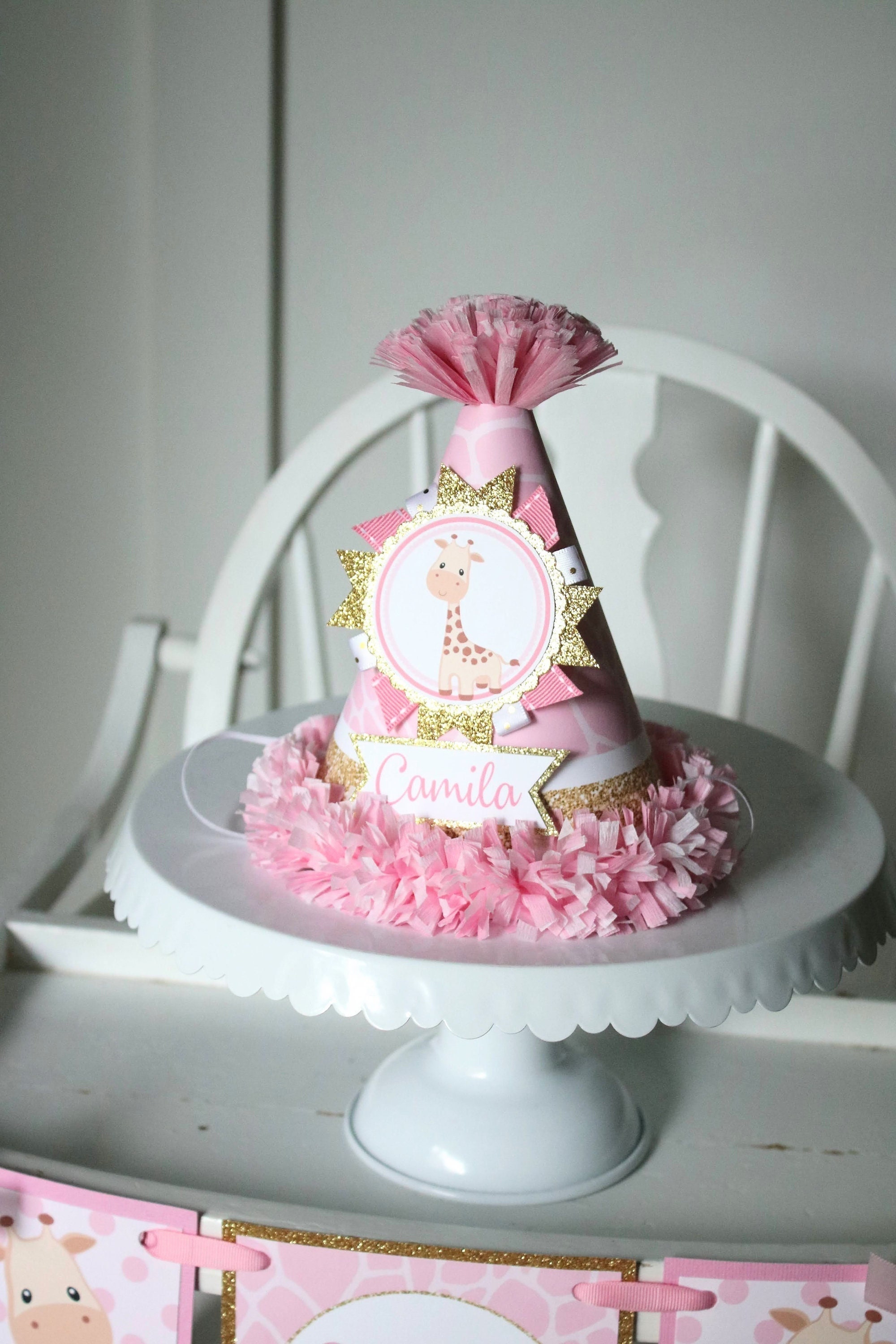 Giraffe Pink & Gold Birthday Party Hat Giraffe Girl First - Etsy