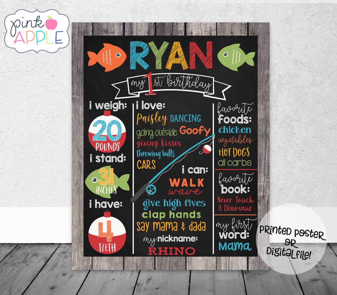 Fishing Birthday Chalkboard, Gone Fishing First Year Stats, Milestone ...