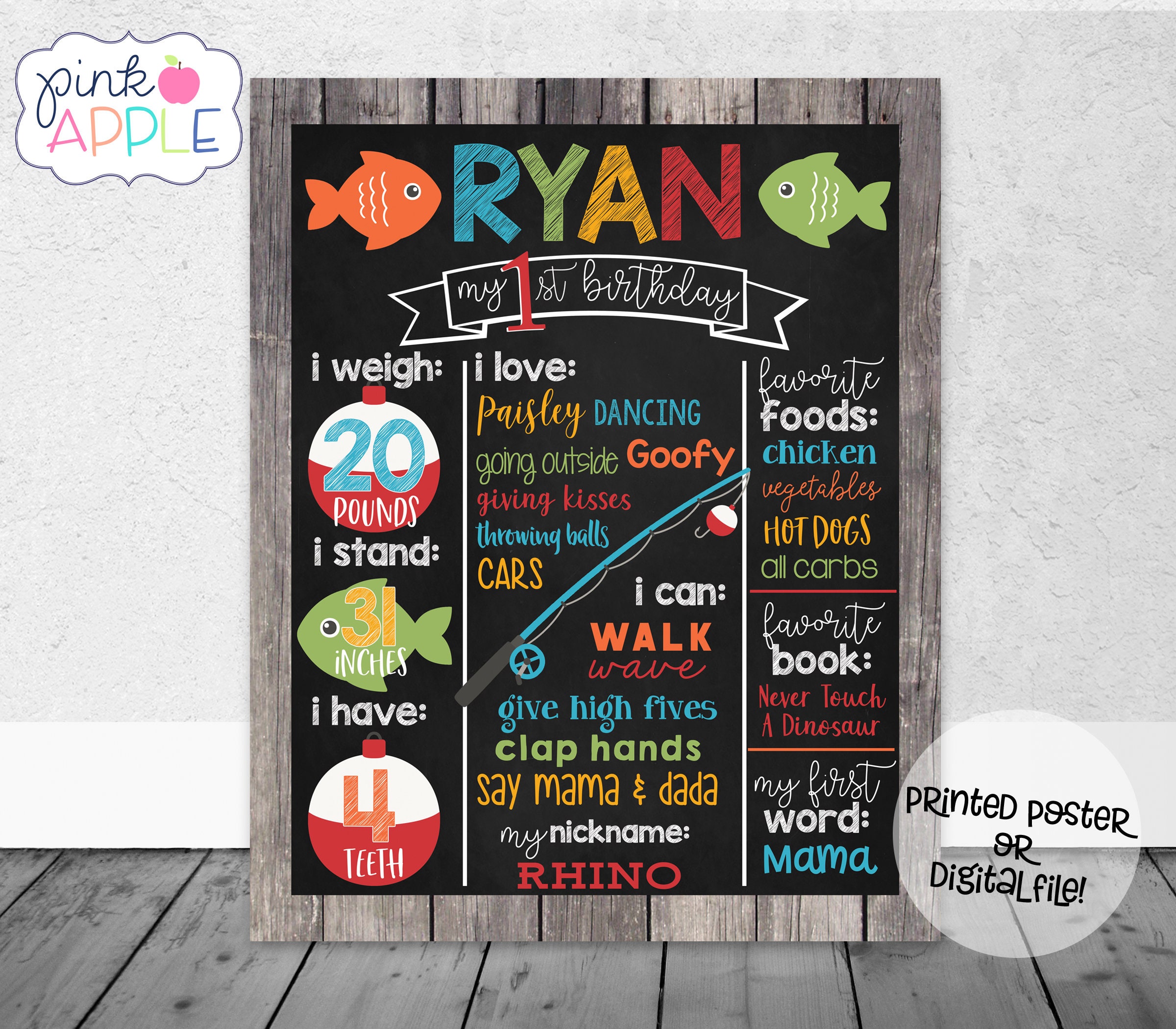 Fishing Birthday Chalkboard, Gone Fishing First Year Stats, Milestone ...
