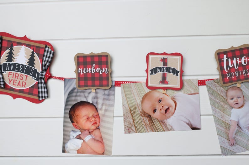 Lumberjack Birthday Photo Banner Buffalo Plaid Winter First | Etsy