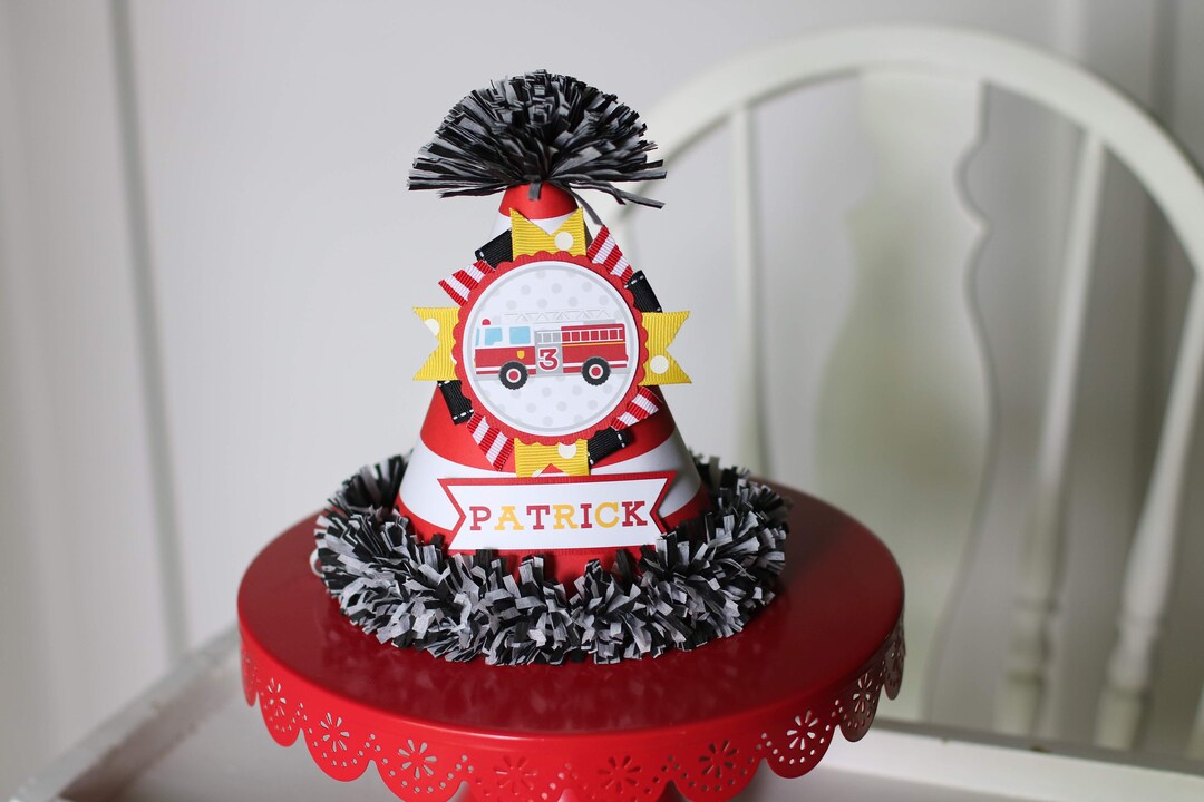 Firetruck Birthday Party Hat - Fire Truck Birthday Hat Red Black Yellow ...