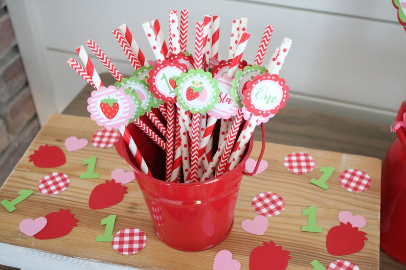 Strawberry Party Straws With Tags, Berry First Birthday Straws ...