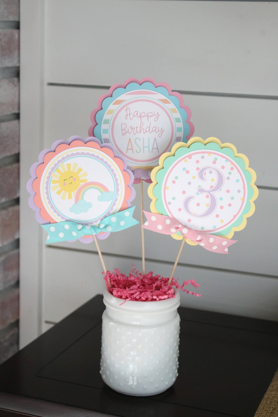 Rainbow Sunshine Birthday Centerpiece Sticks Pastel Rainbow | Etsy