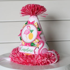 Flamingo Pineapple First Birthday Party Hat - Tropical Summer Birthday ...