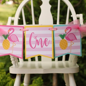 Flamingos & Pineapples High Chair Banner - Flamingo Pineapple Tropical ...