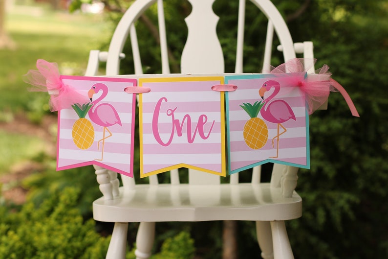 Flamingos & Pineapples High Chair Banner - Flamingo Pineapple Tropical ...