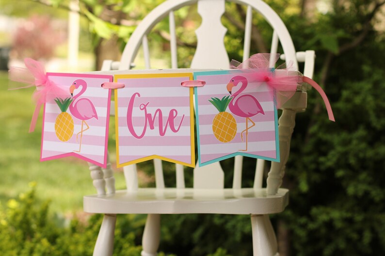 Flamingos & Pineapples High Chair Banner - Flamingo Pineapple Tropical ...