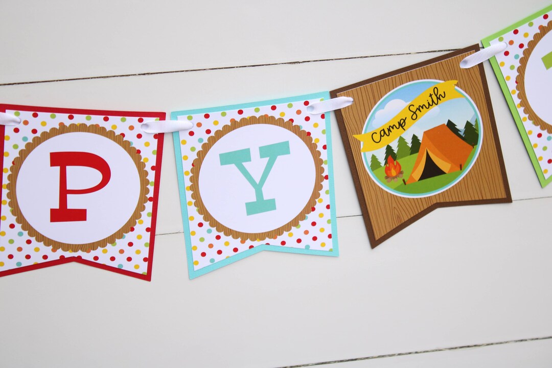 Camping Birthday Banner, Camp Birthday Decorations, Happy Birthday ...