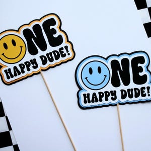 One Happy Dude Cake Topper or Centerpiece Stick, Smiley Face Happy Dude ...