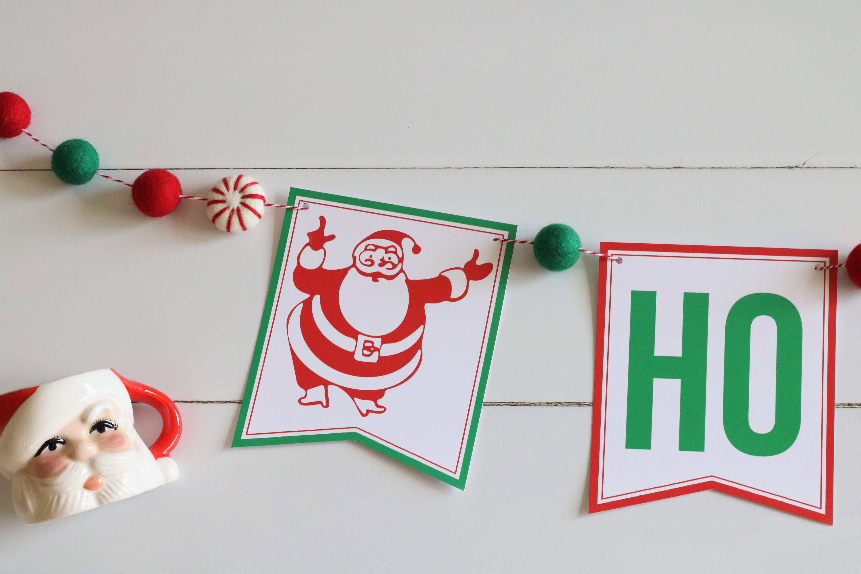 Christmas Banner Santa Christmas Felt Ball Banner Retro | Etsy