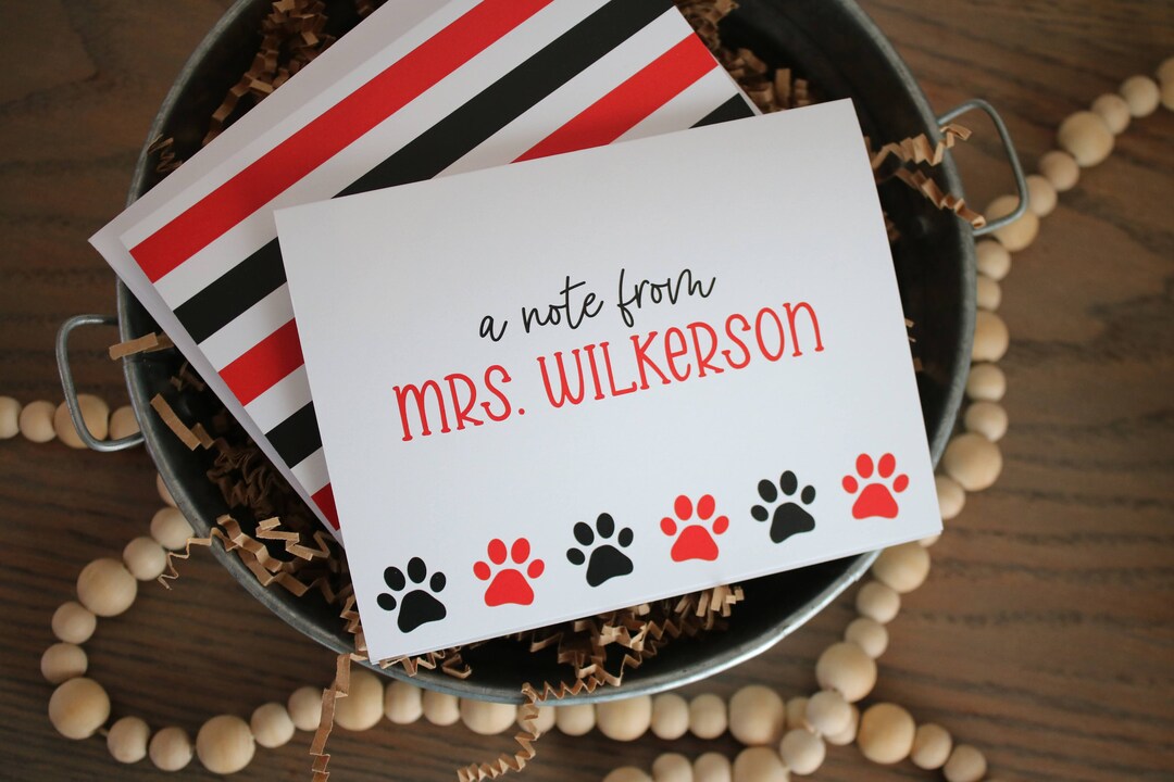 Personalized Teacher Notecards, Paw Prints Stationery, Choose Your ...