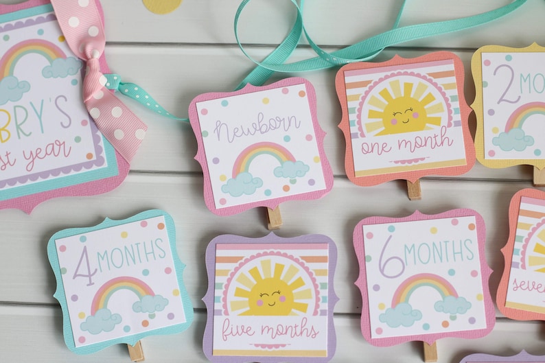 Rainbow Sunshine Birthday Photo Banner Pastel Rainbow First | Etsy