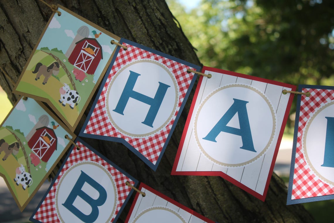 Farm Birthday Banner - Farm Happy Birthday Banner - Barnyard Animals ...