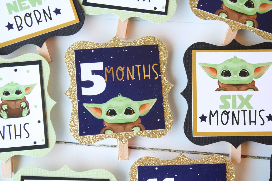Baby Yoda First Birthday Photo Banner, One With the Force 12 Month ...
