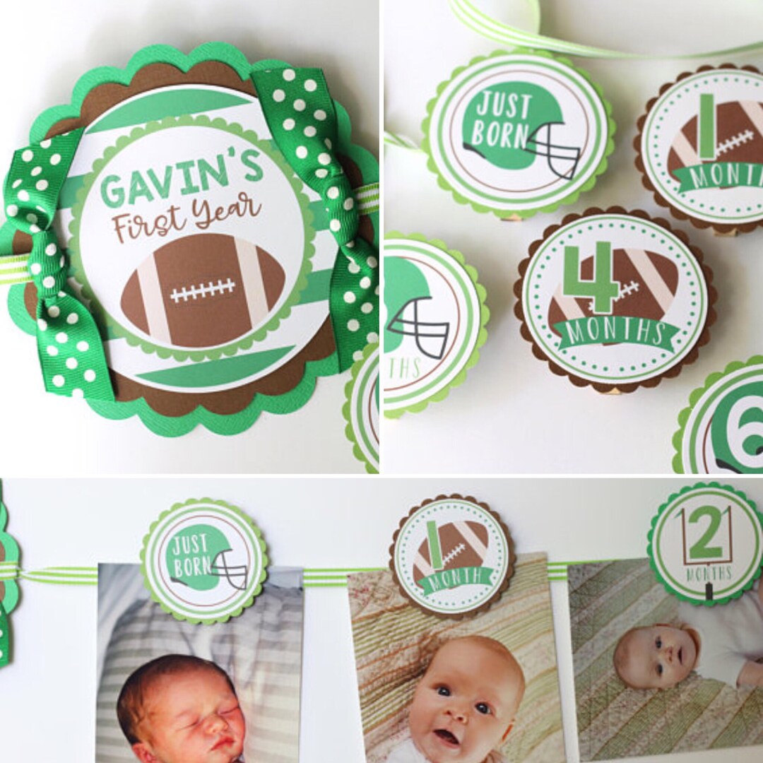 Football Birthday Photo Banner - Football First Birthday 12 Month Photo ...