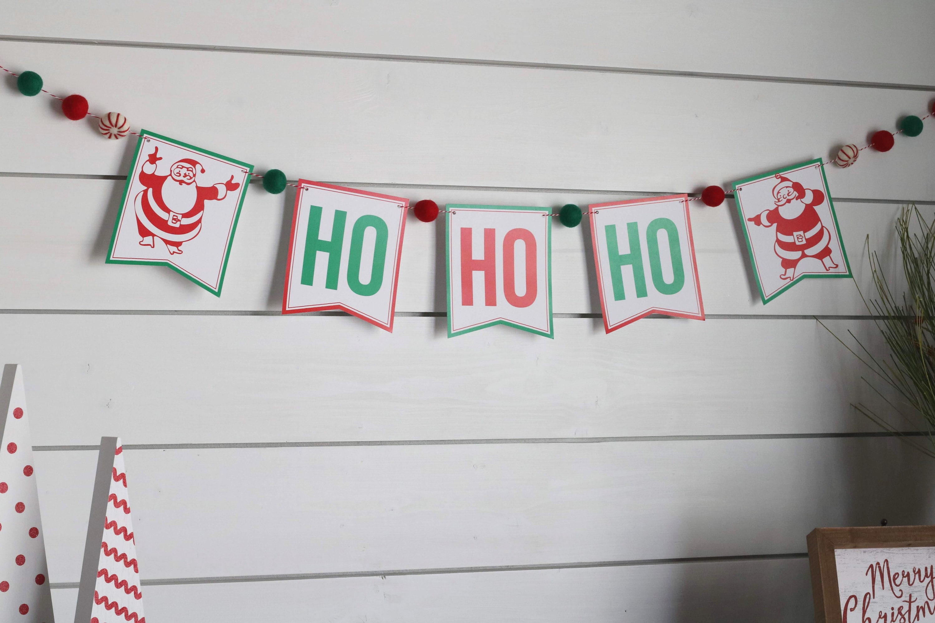 Christmas Banner Santa Christmas Felt Ball Banner Retro | Etsy