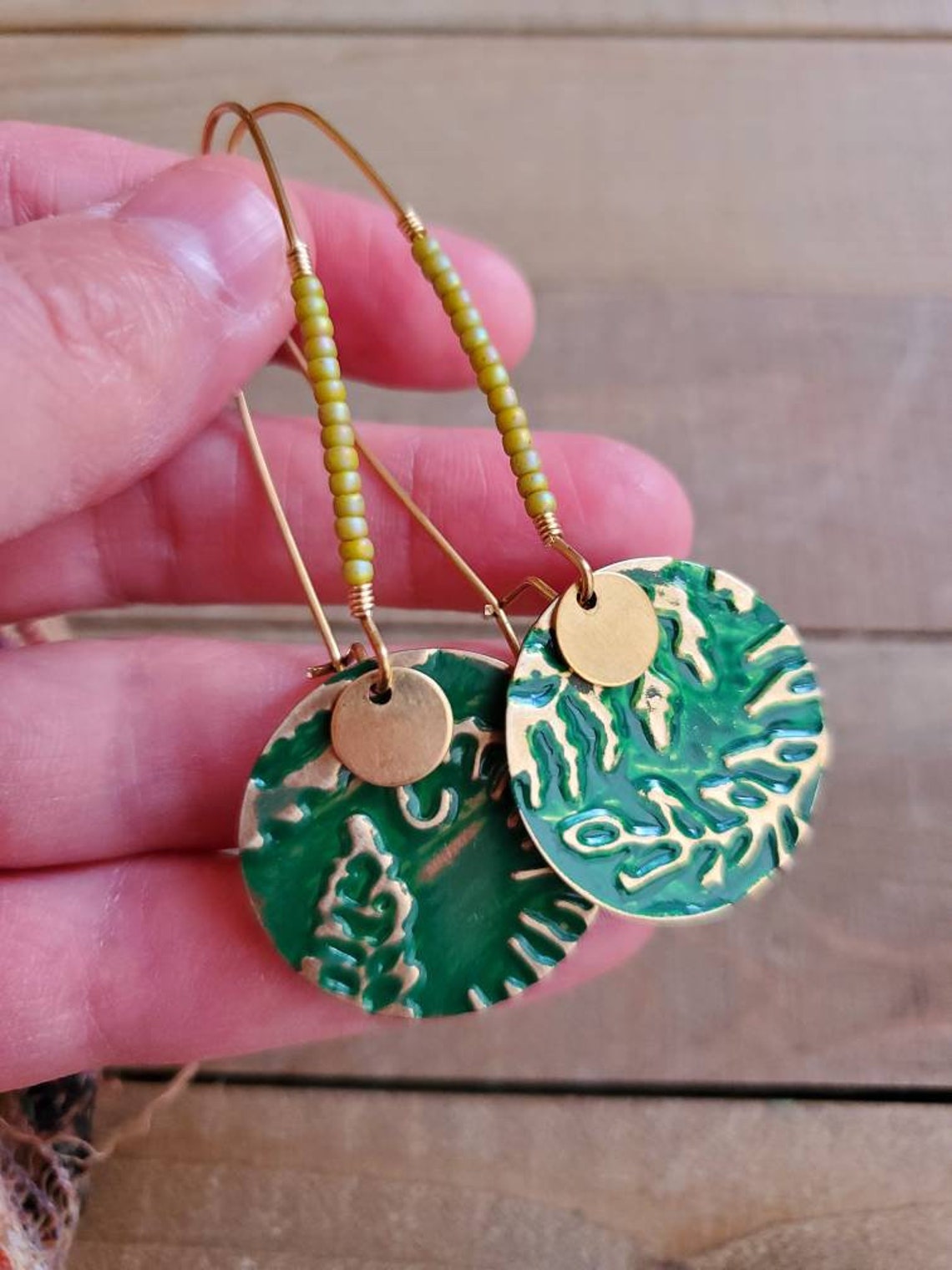 Patterned Brass Drops on Beaded Kidney Hooks - Etsy
