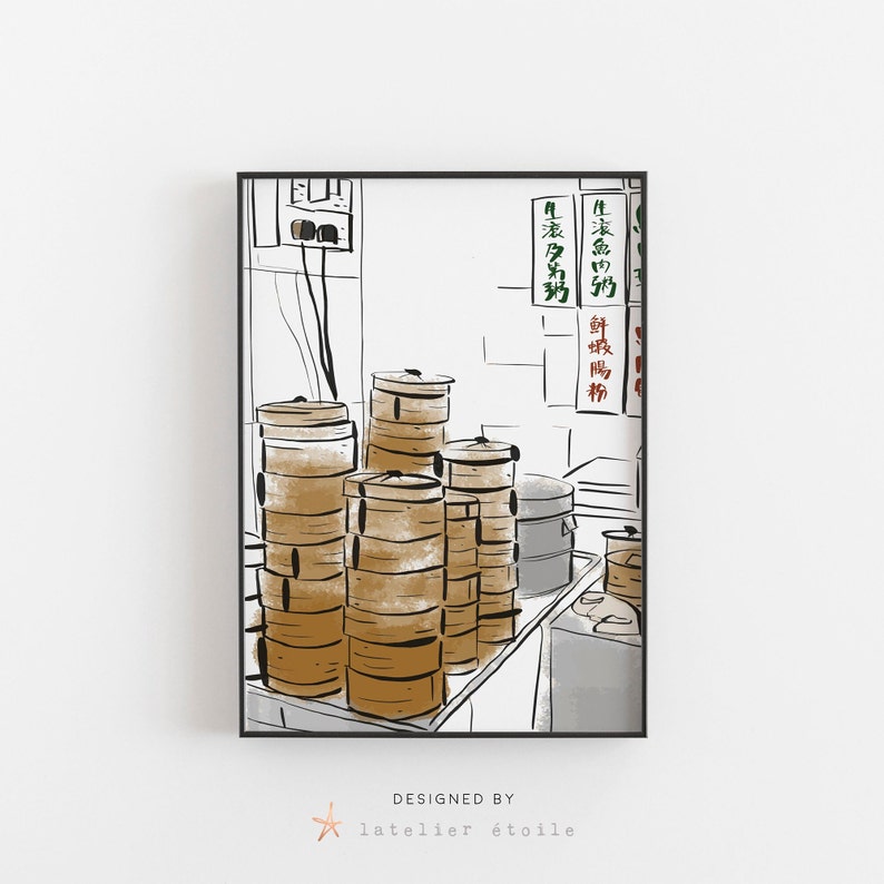 Dim Sum Poster Food Print Modern Kitchen Decor Retro Wall - Etsy