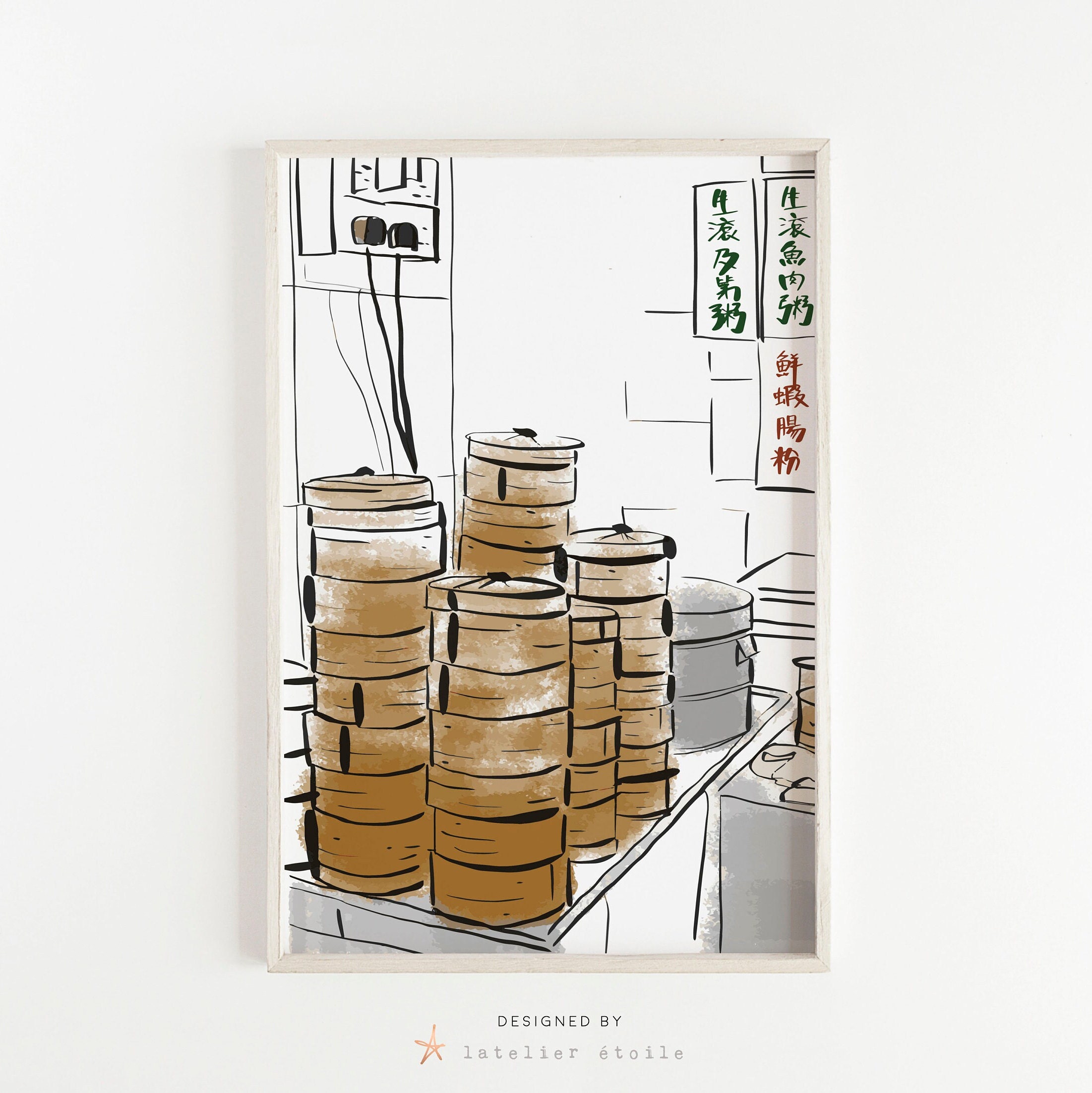 Dim Sum Poster Food Print Modern Kitchen Decor Retro Wall - Etsy