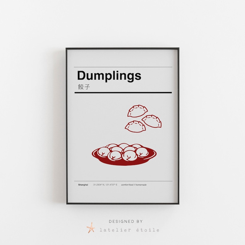 Dumplings, Dumplings Poster, Dumplings Print, Jiaozi Poster, Chinese ...