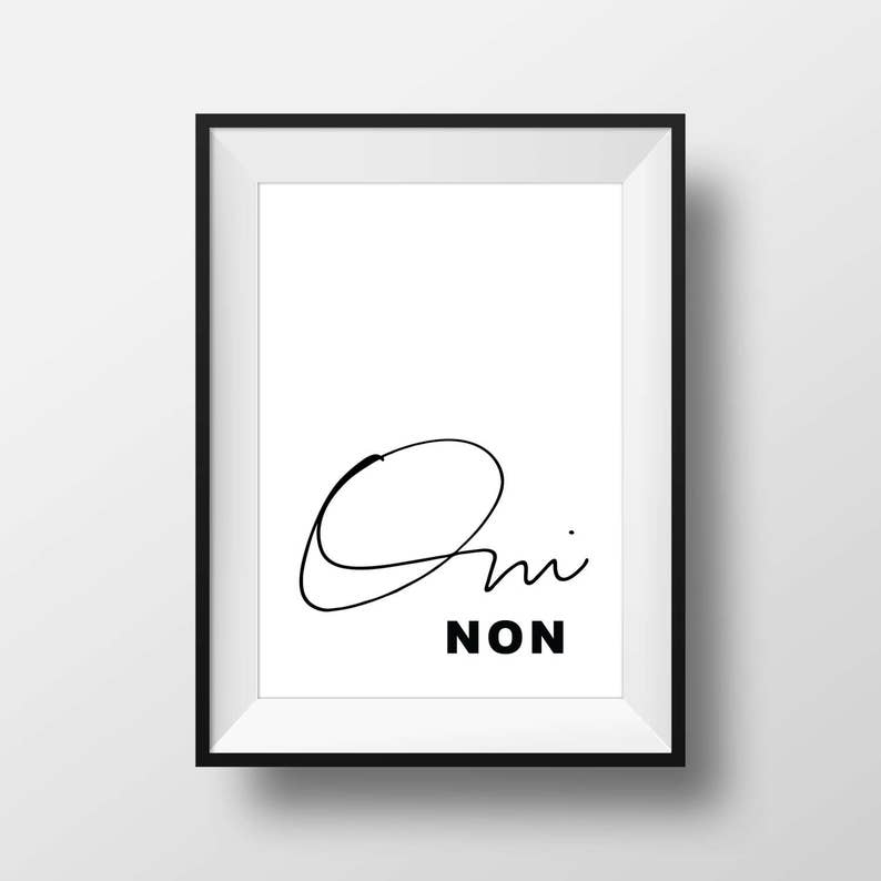 Oui Non, Calligraphy Prints, French Wall Art, Black and White Poster ...