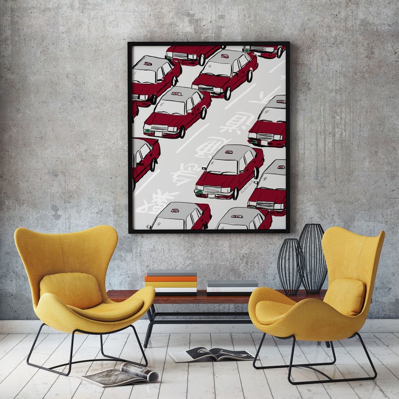 Hong Kong Poster, Hong Kong Taxi, Taxi Poster, Taxi Illustration, Hong ...