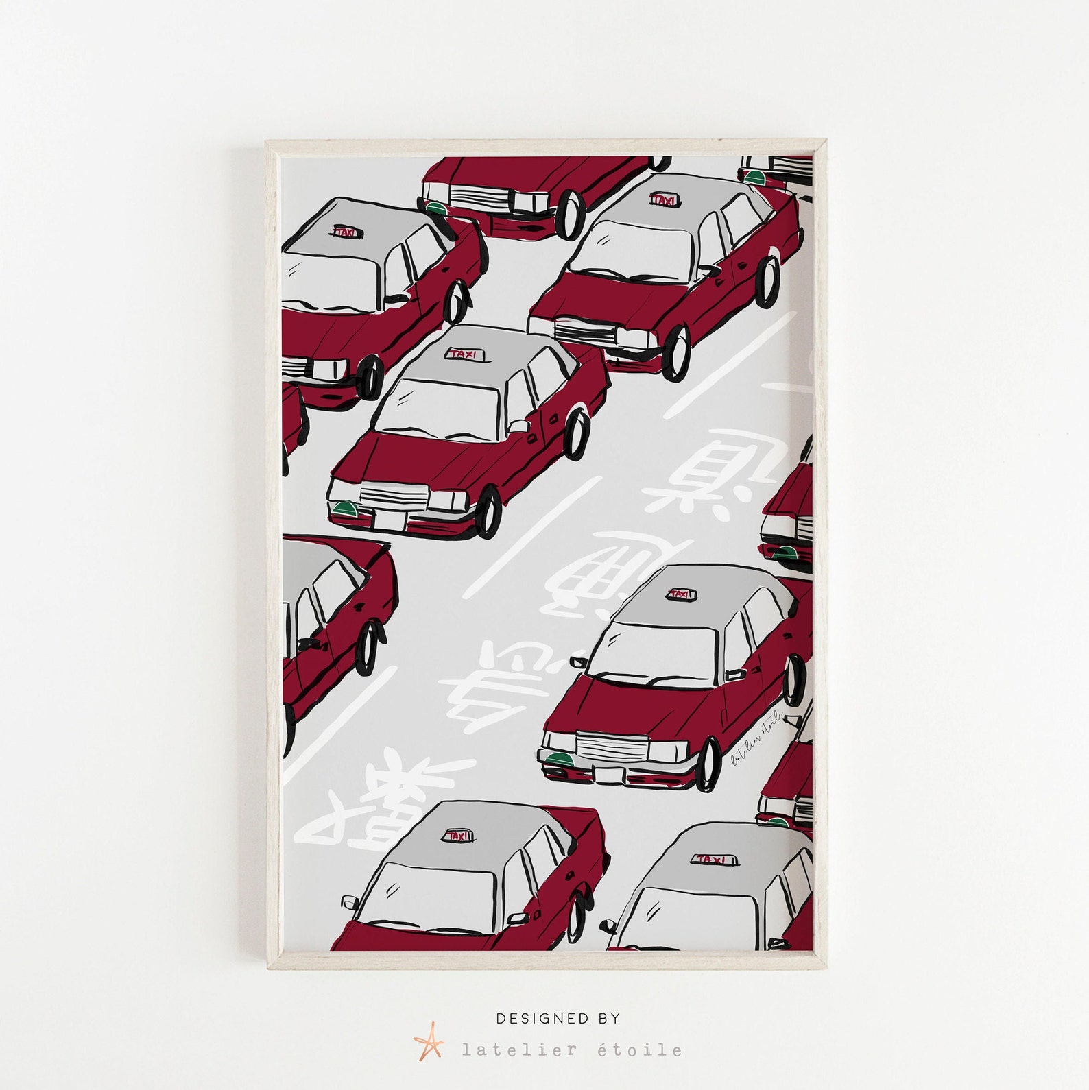 Hong Kong Poster, Hong Kong Taxi, Taxi Poster, Taxi Illustration, Hong ...