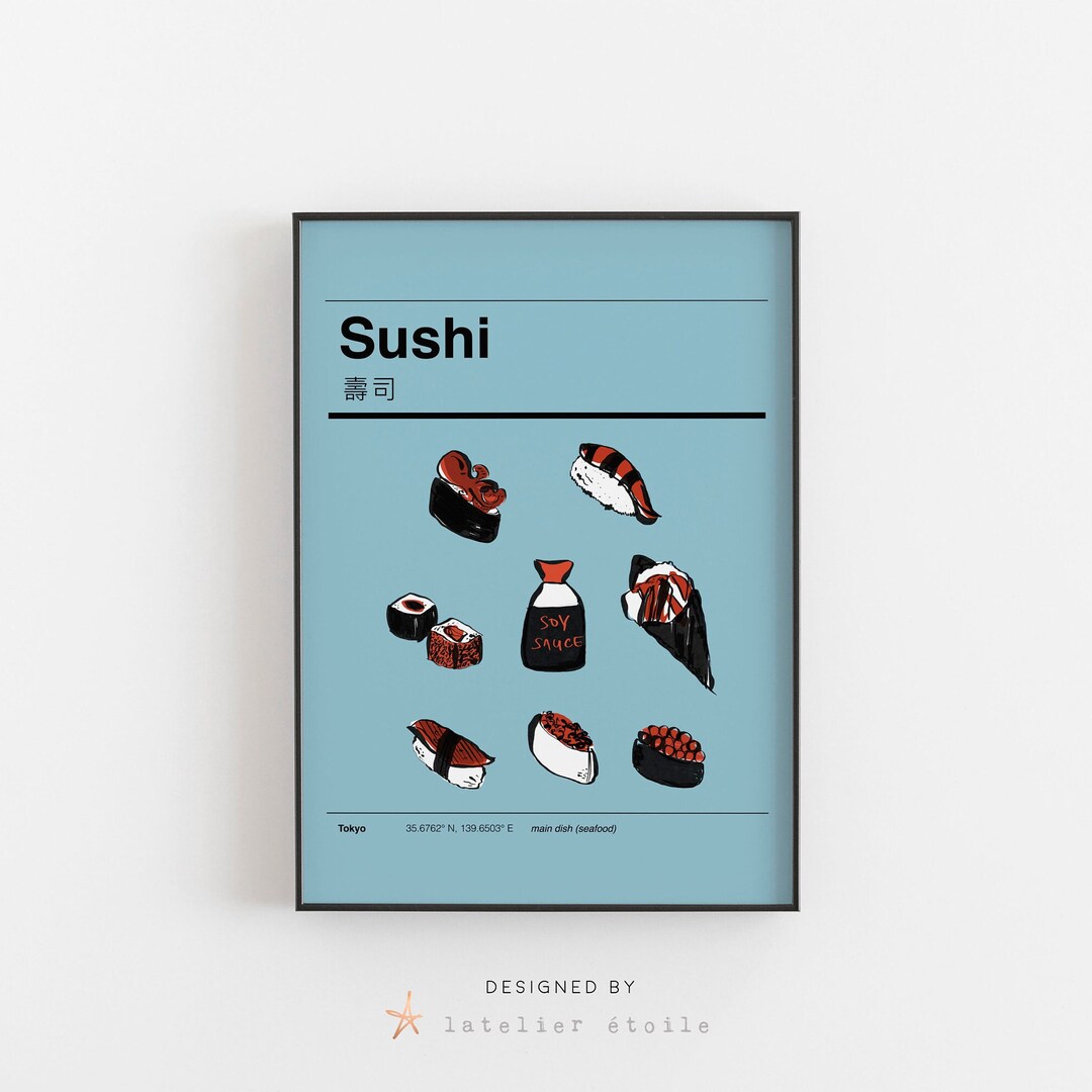 Sushi Art Sushi Poster Sushi Illustration Japanese Food - Etsy